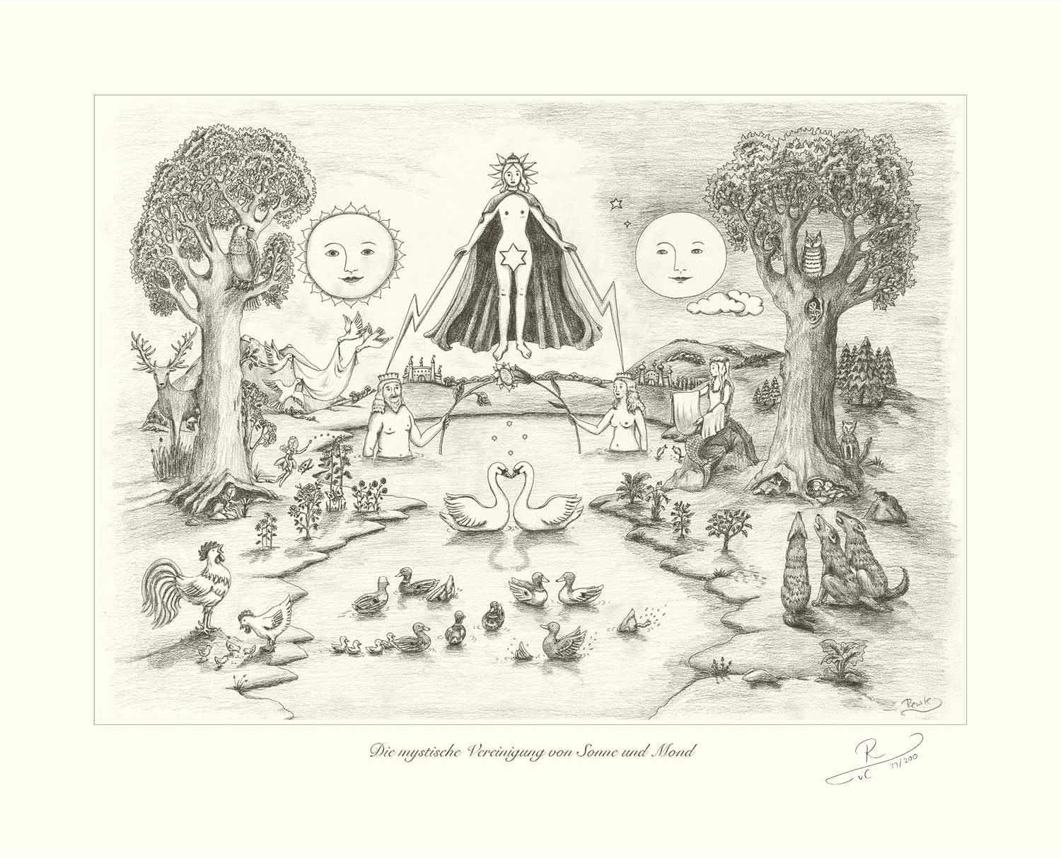 The Mystical Union of Sun and Moon - Drawing by Renate von Charlottenburg