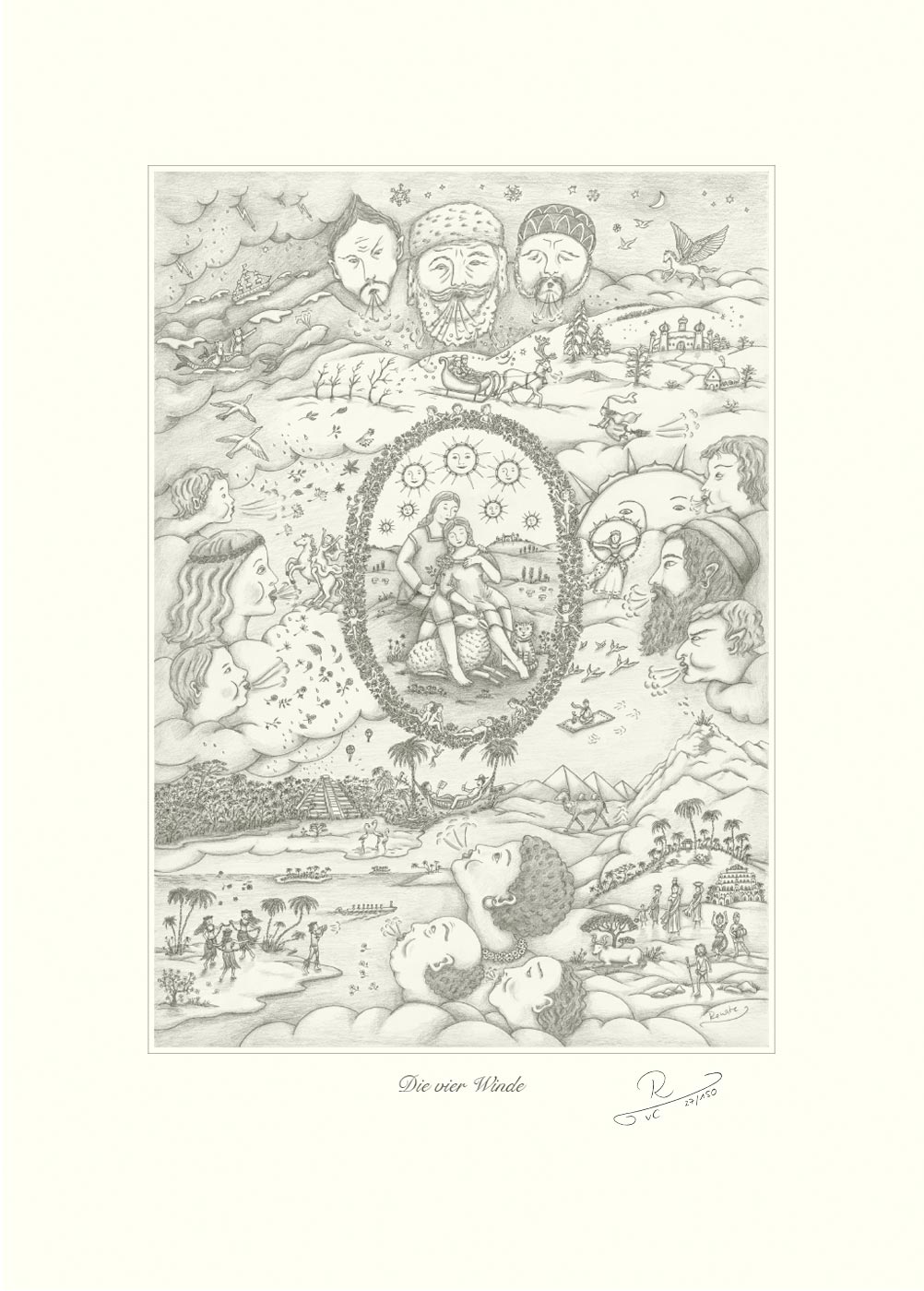 Die vier Winde Bleistiftzeichnung - Renate von Charlottenburg